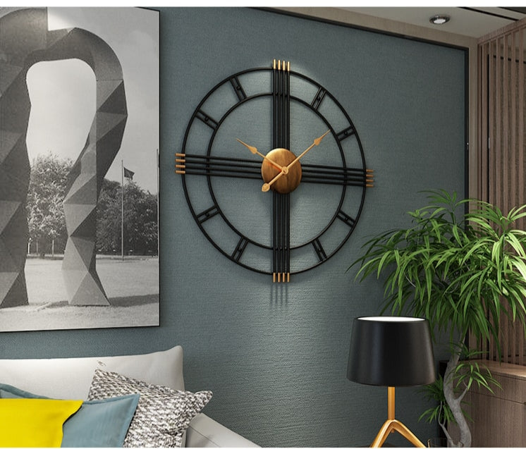 Plush Large Black European Style Wrought Iron Wall Clock