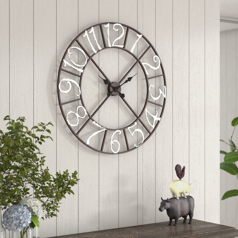 Groovy Large Brown And White Metal Wall Clock