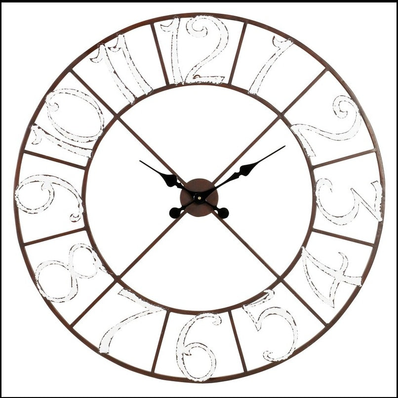Groovy Large Brown And White Metal Wall Clock