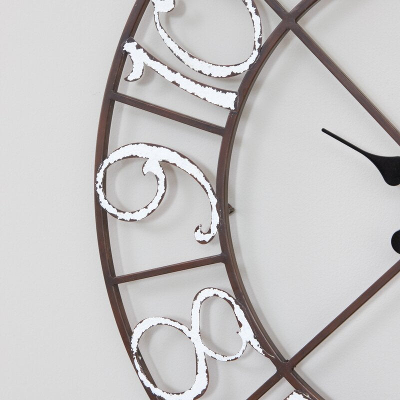 Groovy Large Brown And White Metal Wall Clock