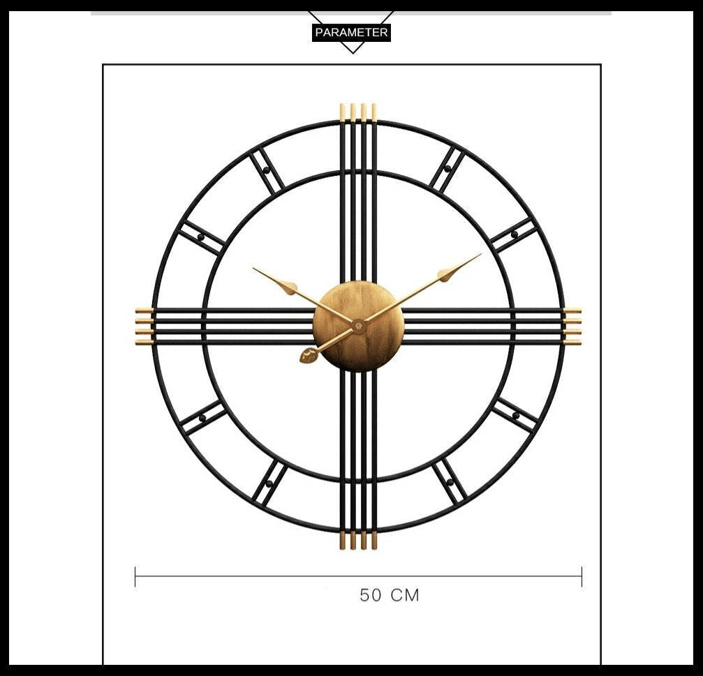 Plush Large Black European Style Wrought Iron Wall Clock