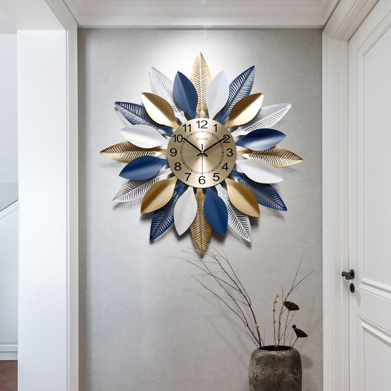 Regal Golden And Blue Wrought Iron Wall Clocks
