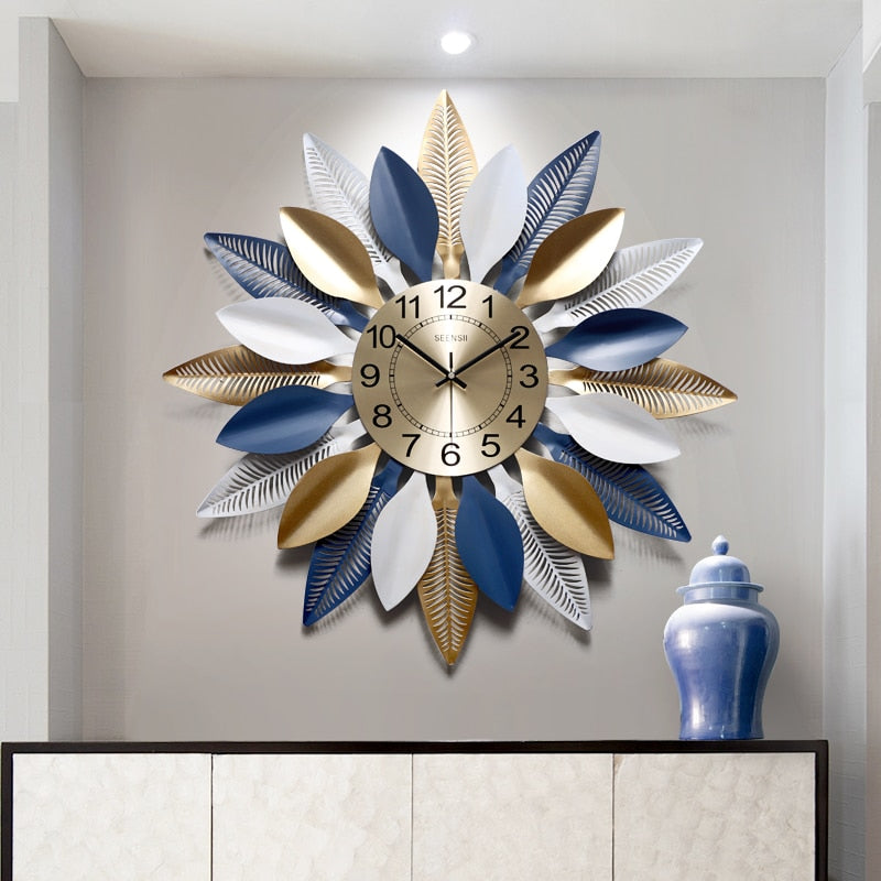 Regal Golden And Blue Wrought Iron Wall Clocks
